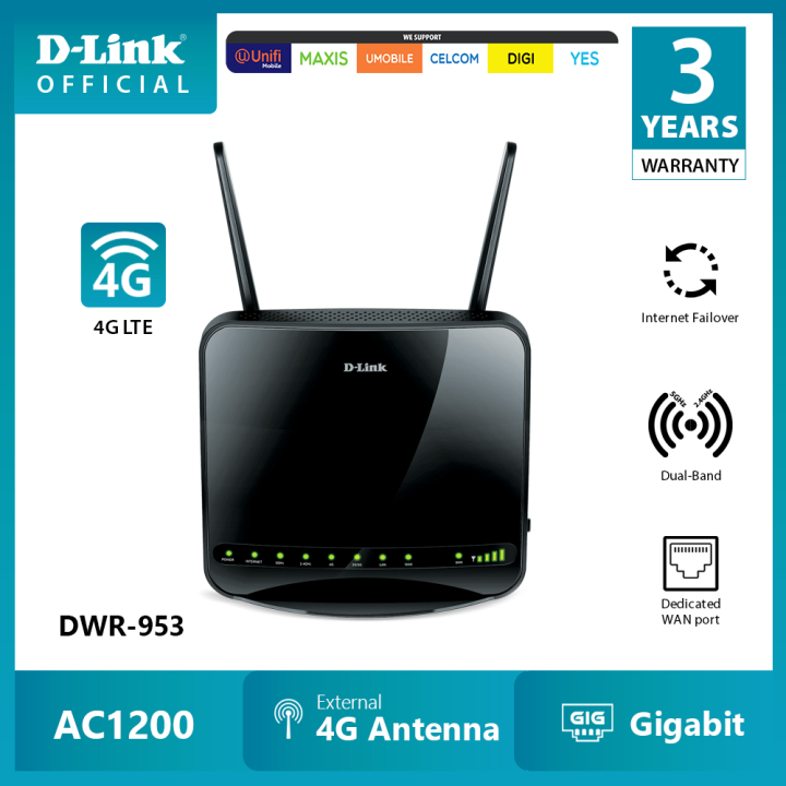 D-LINK DWR-953 4G LTE Wireless AC1200 2.4GHz + 5GHz WiFi Dual Band Gigabit Modem Router direct ...