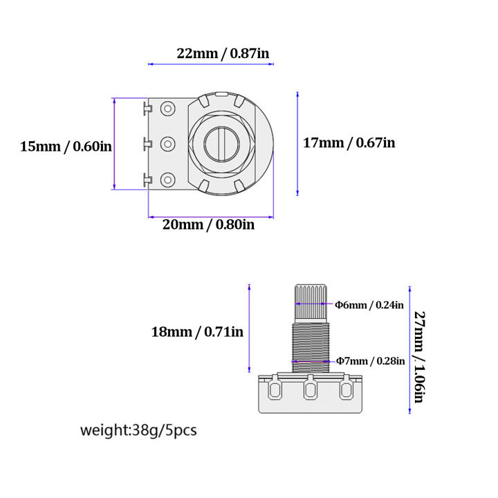 Split Shaft Audio Potentiometers Metal Full Size Guitar Potentiometer ...