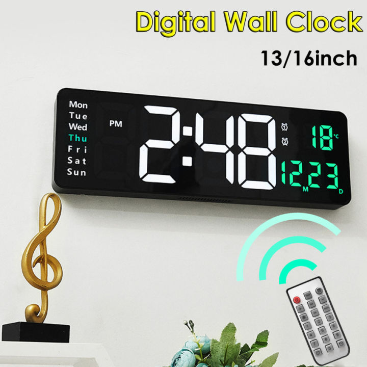 Large Digital Wall Clock With Remote Control 13/16 Inch Dual Alarms ...