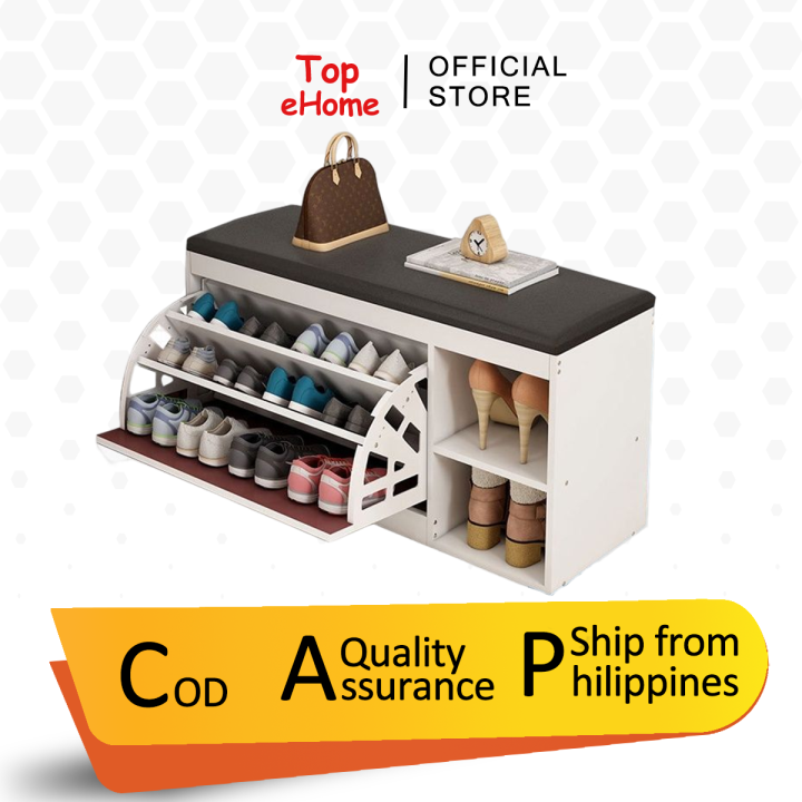 Topehome Shoe Cabinet Locker Wooden Shoe Table Tipping Bucket Shoe ...