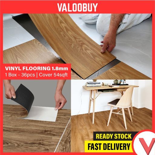 1.8mm 36pcs/54sqft Vinyl Flooring Sticker SELF ADHESIVE (Tak Perlu Gam ...