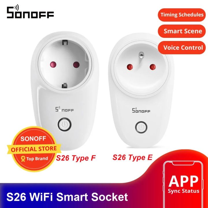 1-5PCS SONOFF S26 EU Wifi Smart Socket Power Switch EU E/F Plug APP/Vocie Remote Control Socket ...