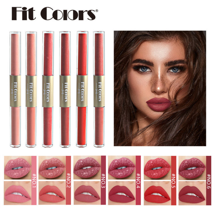 Fit Colors ถ้วยกำมะหยี่สองหัวเคลือบลิปเคลือบริมฝีปากไม่ติดลิปสติกเหลว ...