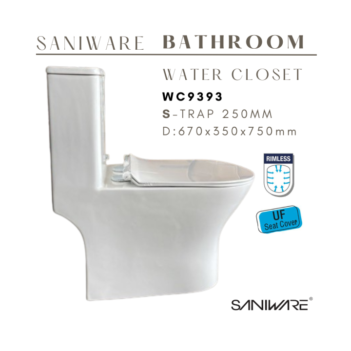 WC9393 SANIWARE ONE PIECE WATER CLOSET RIMLESS S-TRAP 250MM (WHITE,GOLD ...