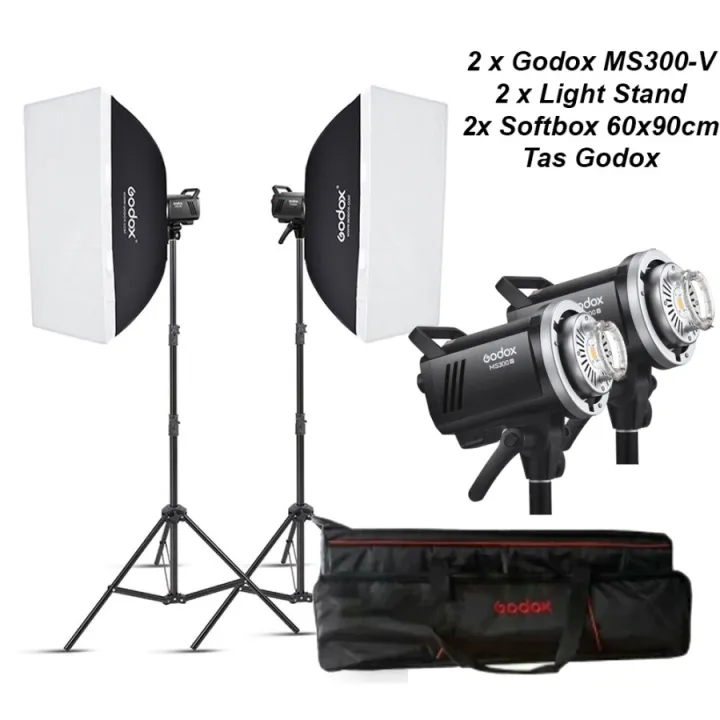 Paket Studio Godox MS300 V / MS 300 V Lightstand, Softbox, Tas - 300V ...