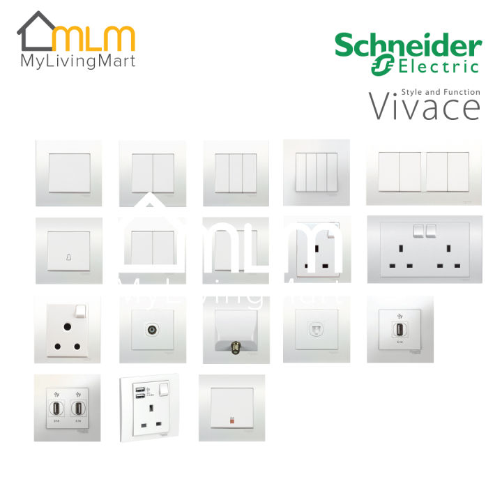 Schneider Vivace Series Switch Sockets 13A 20A Double Pole White SIRIM ...