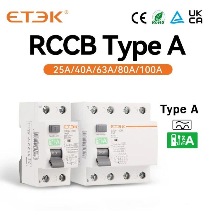 ETEK RCD 2P 4P Residual Current Circuit Breaker 30mA Electromechanic RCCB Type A 25A 32A 40A 63A ...