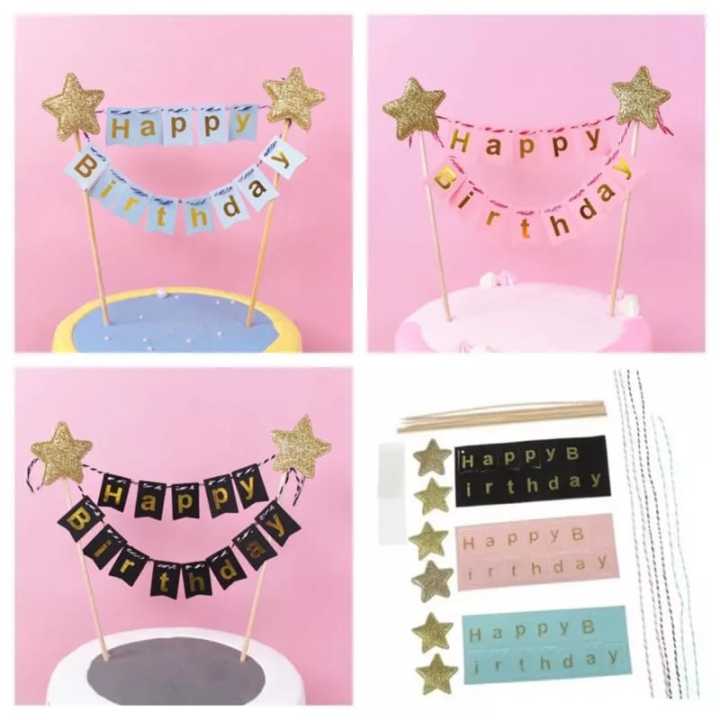 BANNER CAKE topper banner happy birthday hiasan kue Spanduk happy ...