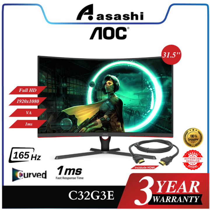 AOC C32G3E 31.5" VA Curved 1000R 165Hz 1ms Gaming Monitor | Lazada