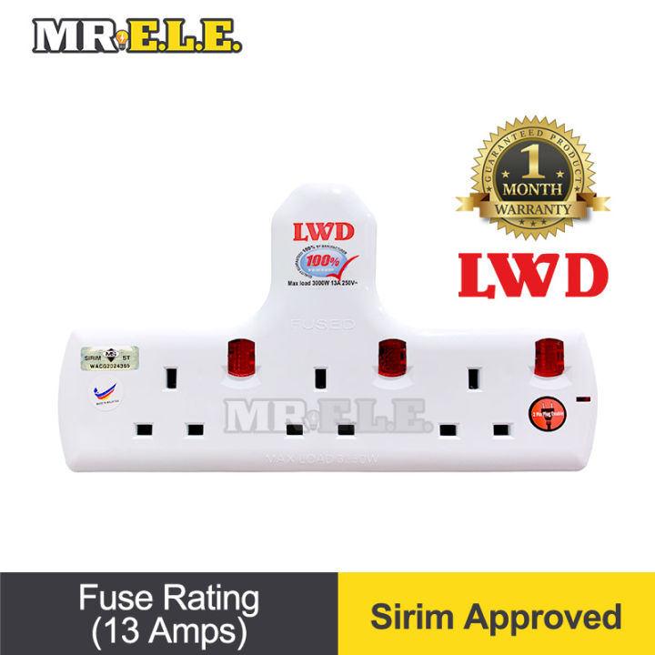 [SIRIM] LWD 3 /4 Way Extension Socket(SIRIM) (Max Load 3000w 13A 250V) | Lazada