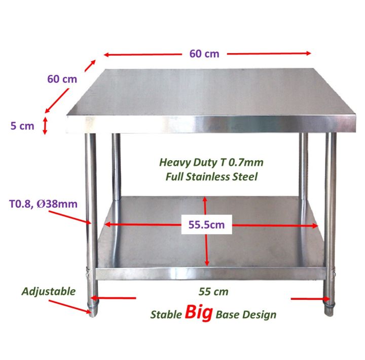Kizzy 2 Tier Heavy Duty Stainless Steel working Table 2 x 2 ft Meja ...