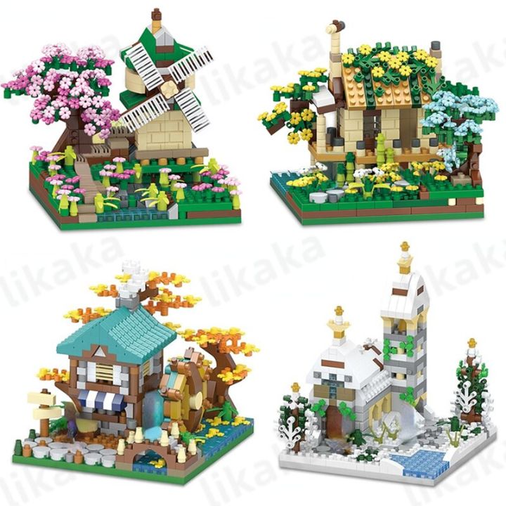 Sakura Windmill House Building Blocks Diamond Bricks Fishman Hut Street ...