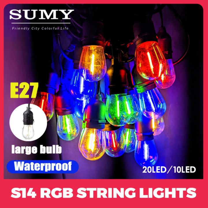 RGB/Warm IP65 LED Outdoor Christmas String Lights S14 Patio Lights ...