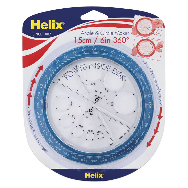 Helix Angle and Circle Maker 360 Degree 2-IN-1 Protractor & Compass 6 ...