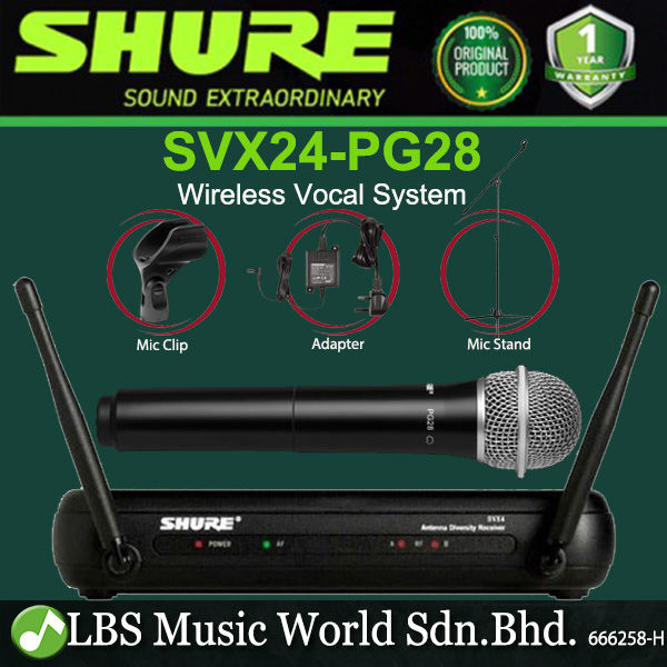 Shure SVX24/PG28 Handheld Wireless Mic Vocal System SVX4 Receiver, and ...