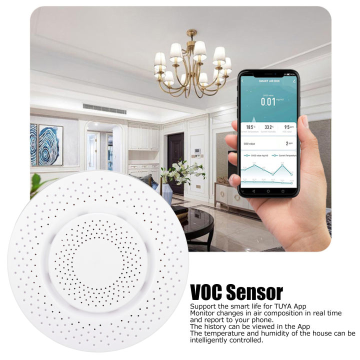 กล่องทดสอบคุณภาพอากาศ WIFI อัจฉริยะฟอร์มาลดีไฮด์ VOC CO2 การตรวจจับอุณหภูมิความชื้นสำหรับ TUYA ...