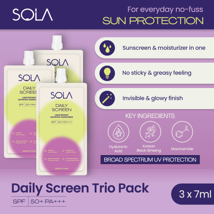 SOLA Daily Screen SPF 50+ PA++++ 7ml Trio Pack | Lazada PH