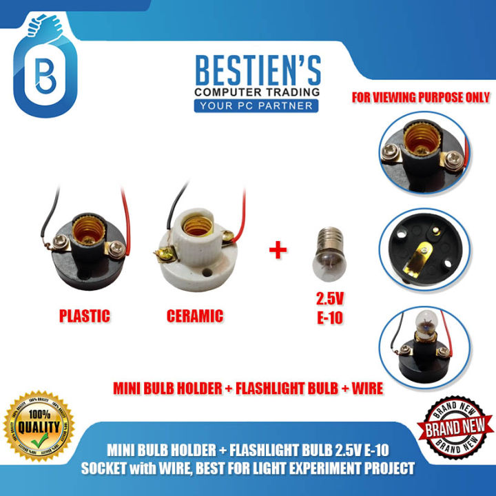 MINI BULB HOLDER + FLASHLIGHT BULB 2.5V E-10 SOCKET with WIRE, BEST FOR ...