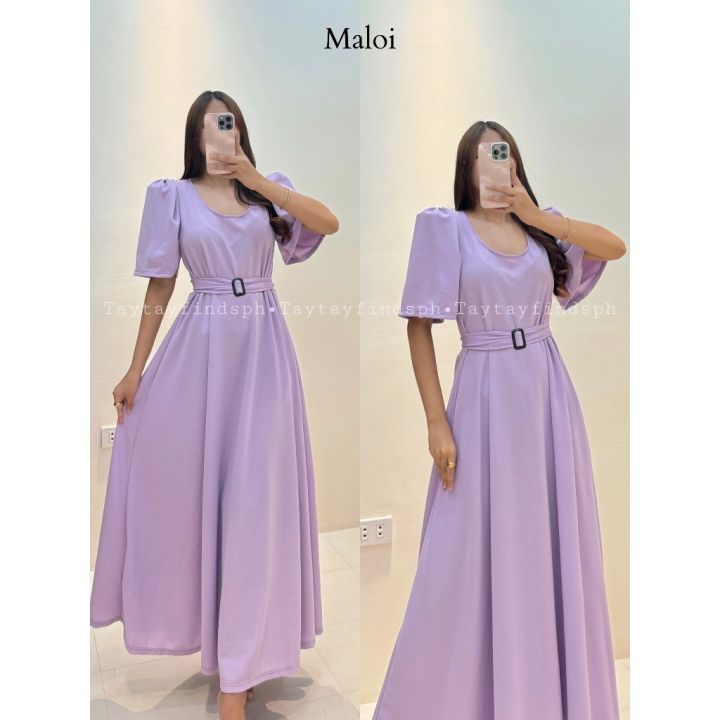 MALOI LOW NECK FORMAL PLAIN PUFF SLEEVE MAXI DRESS | Lazada PH