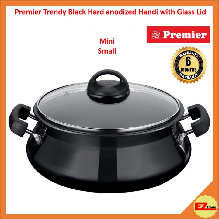 Premier Trendy Black Hard Anodized Aluminium Handi with Glass Lid ...