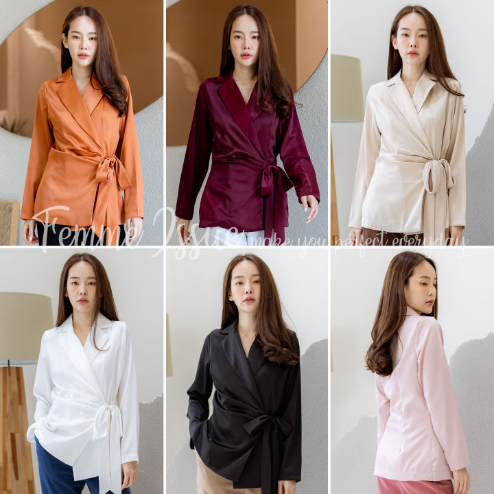 FEMME ISSUE ⭐️เสื้อสูท เสื้อสูทผูกเอว เสื้อมีปก เสื้อทำงาน เสื้อซาติน ...
