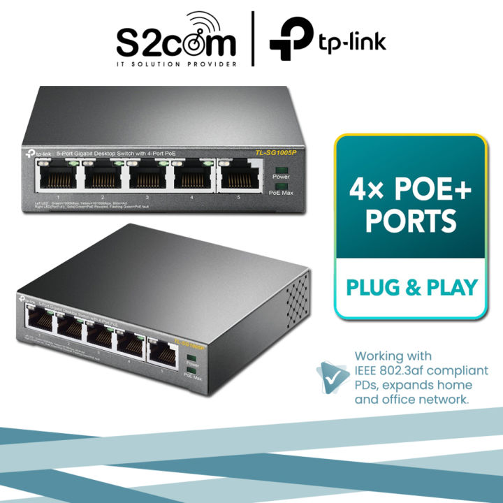 TP-Link 5-Port Gigabit with 4-Port PoE+ Desktop Switch 65W Power Budget ...