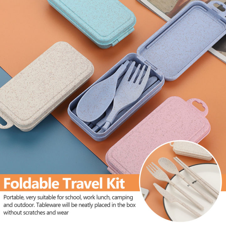 Collapsible Travel Utensil Set with Case 4 Pack Reusable Wheat Straw ...