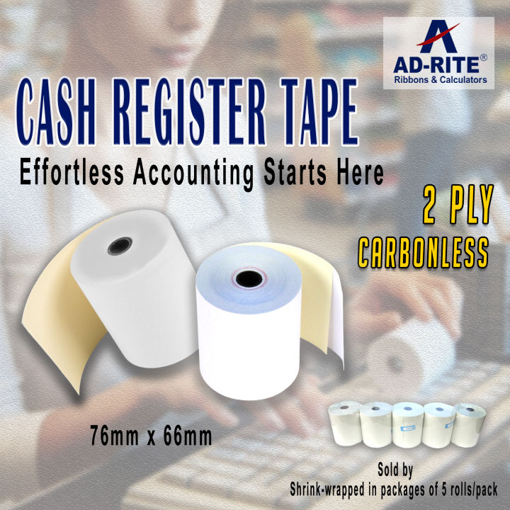 Adrite Cash Register Tape Receipt Tape 76mm x 66mm 2 ply 10 rolls ...