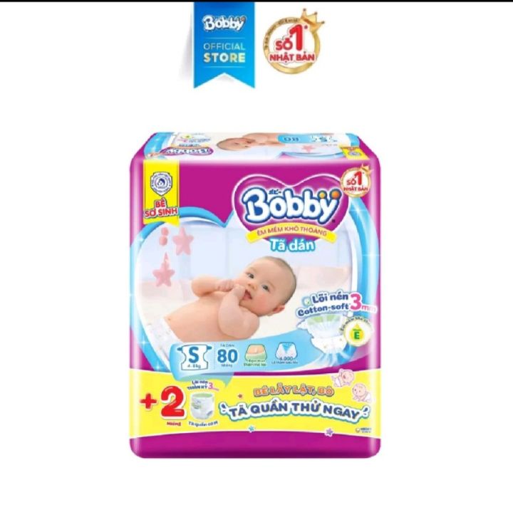 Tã dán Bobby lõi nén cotton-soft 3mm S 80 miếng, S54 miếng (4-8kg) | Lazada.vn