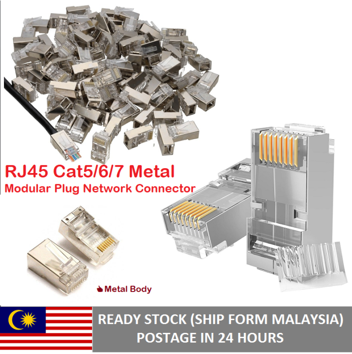 Rj45 Cat5 Cat6 Cat7 Metal Modular Plug Network Connector Rj45 Plug Pass Through Shielded Plugs