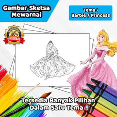 Gambar Sketsa Mewarnai Barbie 1000 isi (tiga ) lembar Uk A4 | Lazada ...