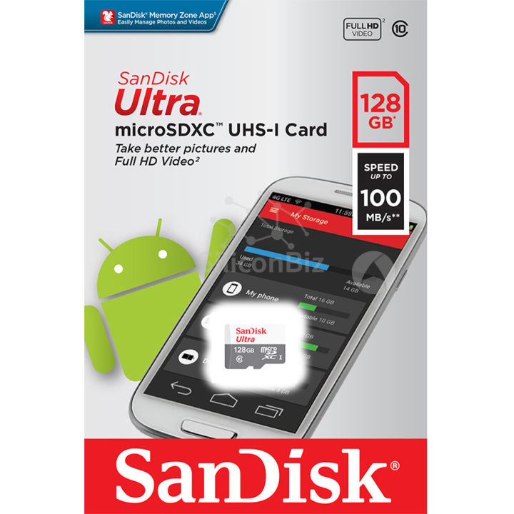 SanDisk Ultra Micro SD Card Class10 128GB (SDSQUNR-128G-GN6MN) เมมโมรี่ การ์ด ใส่ โทรศัพท์ มือ ...