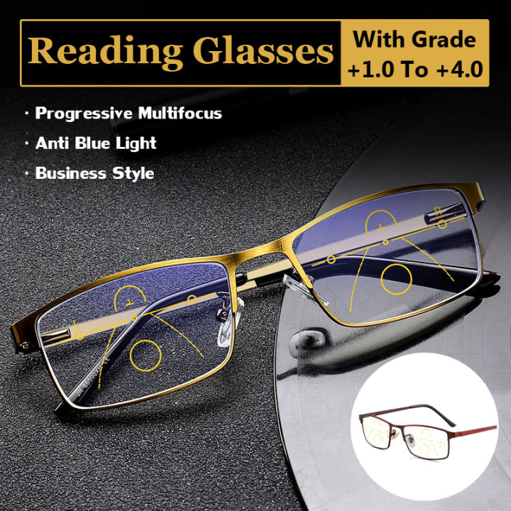 Progressive Multifocus Anti Blue Light Reading Glasses For Men Women ...