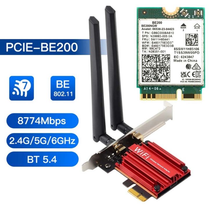 【MAO】-For BE200 PCIE Wifi Adapter WiFi 7 8774Mbps Bluetooth 5.4 Gaming PC 2.4G/5G/6GHz Wireless ...