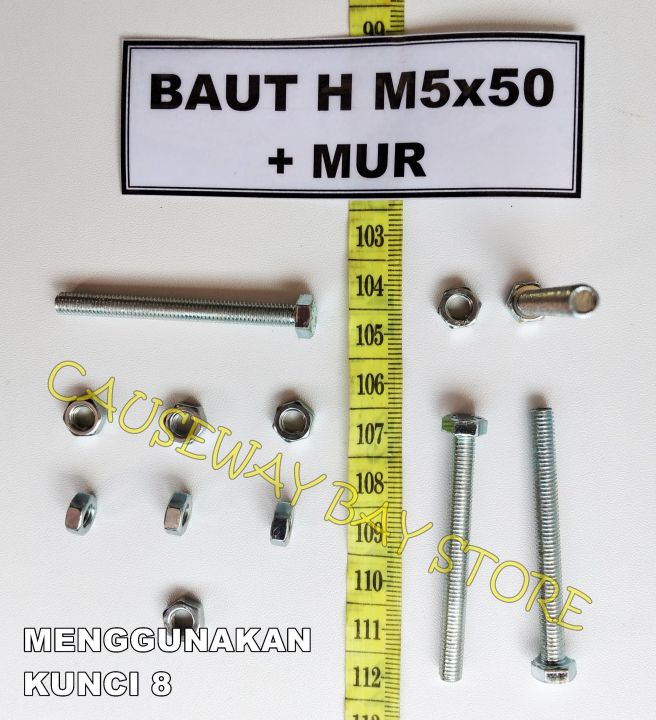 BAUT H M5 X 50 + MUR KUNCI 8 (5 SET) | Lazada Indonesia
