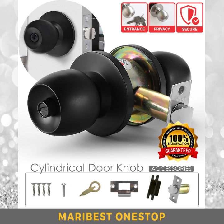 Black Cylindrical Door Knob Lockset Stainless Steel Round Ball Style ...