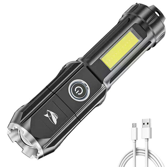 Portable USB Rechargeable LED Zoom Torch with 3 Light Modes Built-in ...