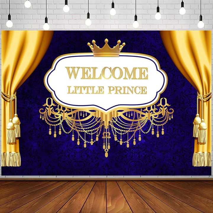 7x5ft Royal Blue Welcome Little Prince Photography Backdrop Golden ...