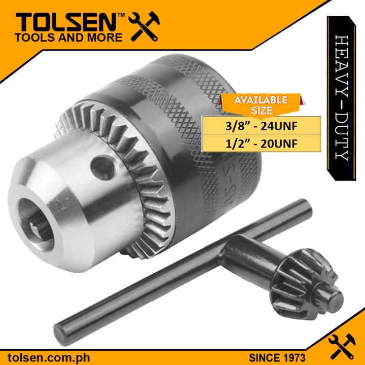 Tolsen Drill Chuck w/ Key (10mm 3/8"-24UNF | 13mm 1/2"-20UNF) Quick Change Hex Shank Impact ...