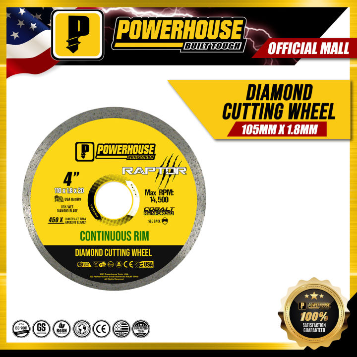POWERHOUSE RAPTOR SERIES Diamond Cutting Wheel Continuous Cut 4" (105mm ...