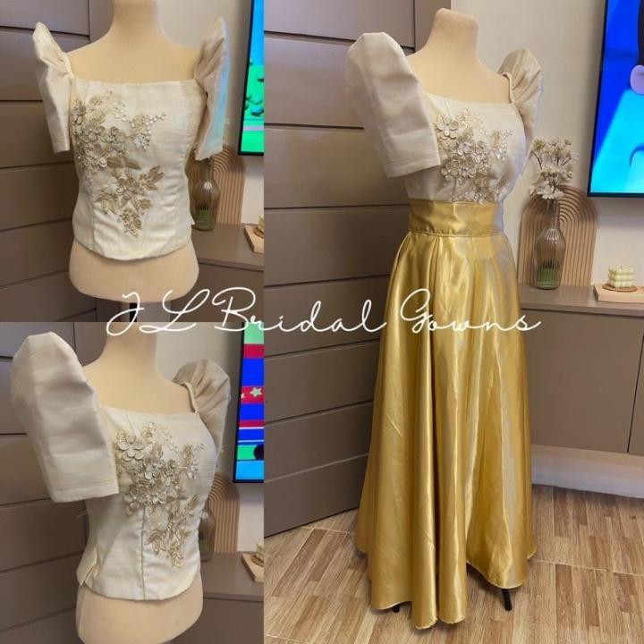 [In Stock] Filipiniana blouse and skirt - traditional wear | Lazada PH