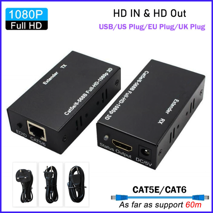 60M CAT5E CAT6 HDMI Extender Repeater LAN CAT 5E/ CAT 6 Cable 3D Video ...