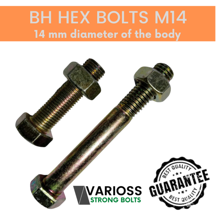 M14 BH Hex bolt with nut - 1pc to 10 pcs per order, 14 mm diameter x 20 ...