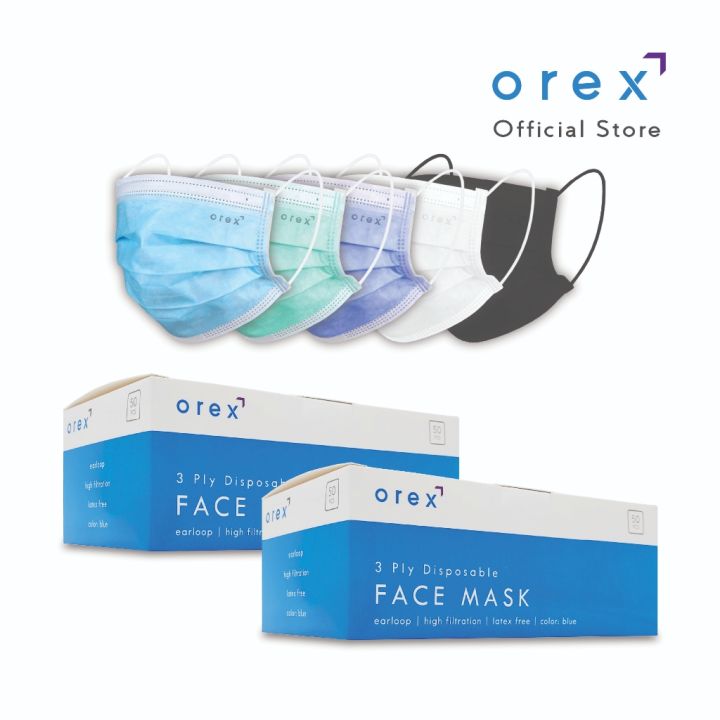 OREX 3 Ply Disposable Earloop Face Mask - 2 boxes (100pcs) | Lazada PH