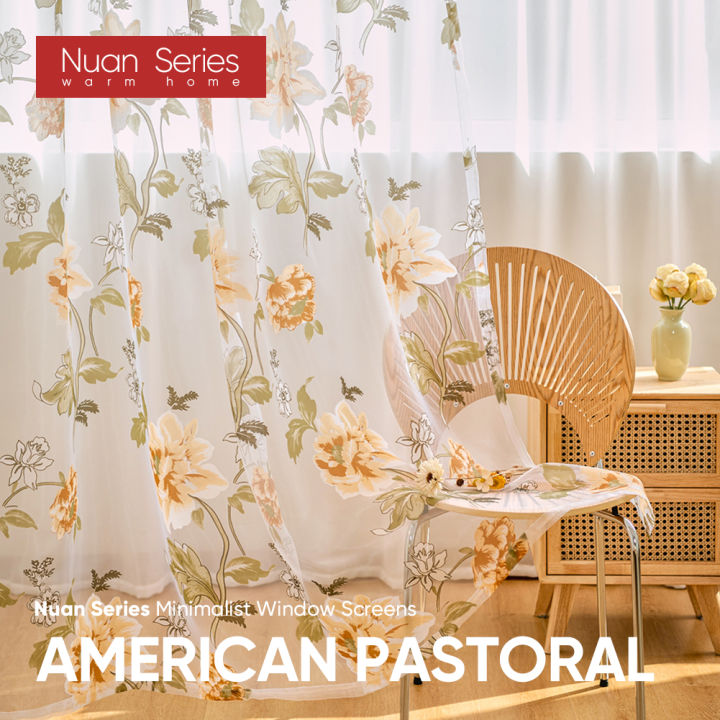 1PC Modern Yellow Floral Kitchen Fashion Sheer Window Curtain Flower ...