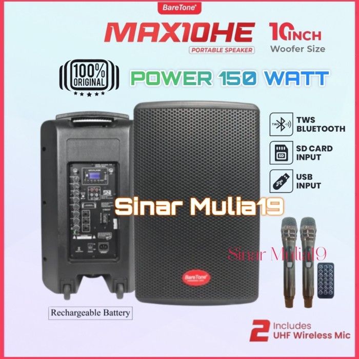 Speaker Portable Baretone MAX10HE / MAX 10HE / MAX 10 HE Bluetooth-TWS ...