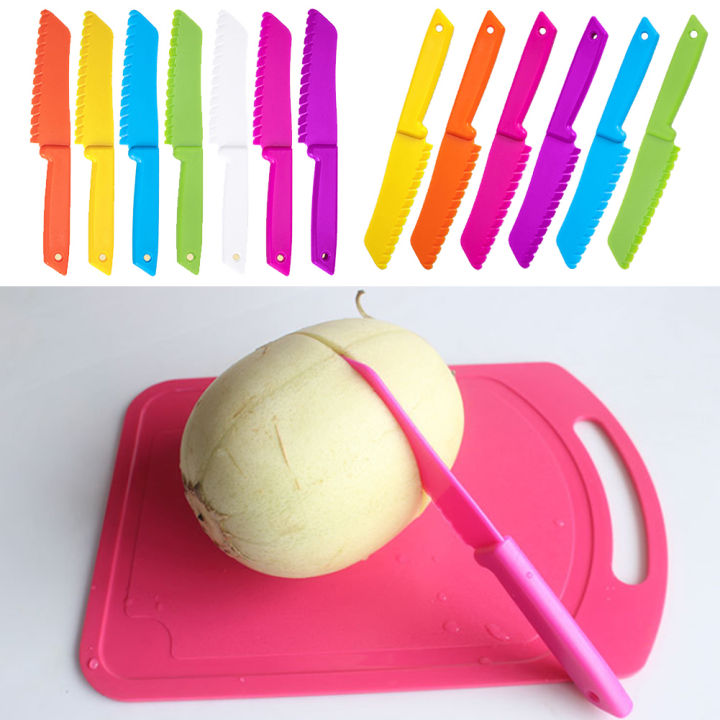 Kids Knife Plastic Fruit Sawtooth Cutter Safe Kitchen Chef Bread ...