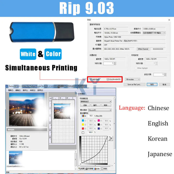 UV DTG DTF Printer RIP Software 9.03 versi dengan Dongle kunci kunci ...