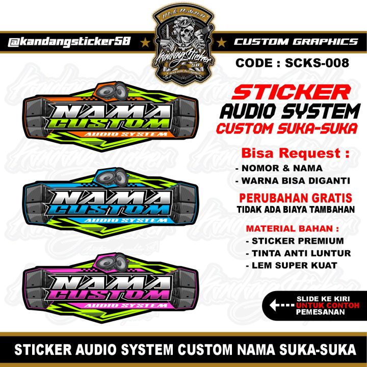 Stiker AUDIO SOUND SYSTEM Custom Satuan Nama Suka Suka Sticker Custom ...