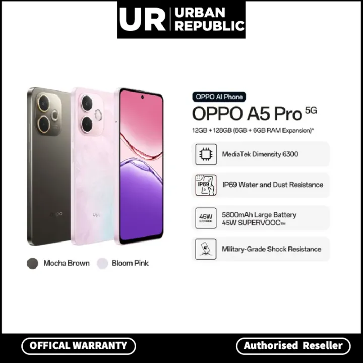 OPPO A5 Pro 5G 12(6+6GB) + 128GB / 2 Year Local Warranty / IP69 Water & Dust Resistance ...